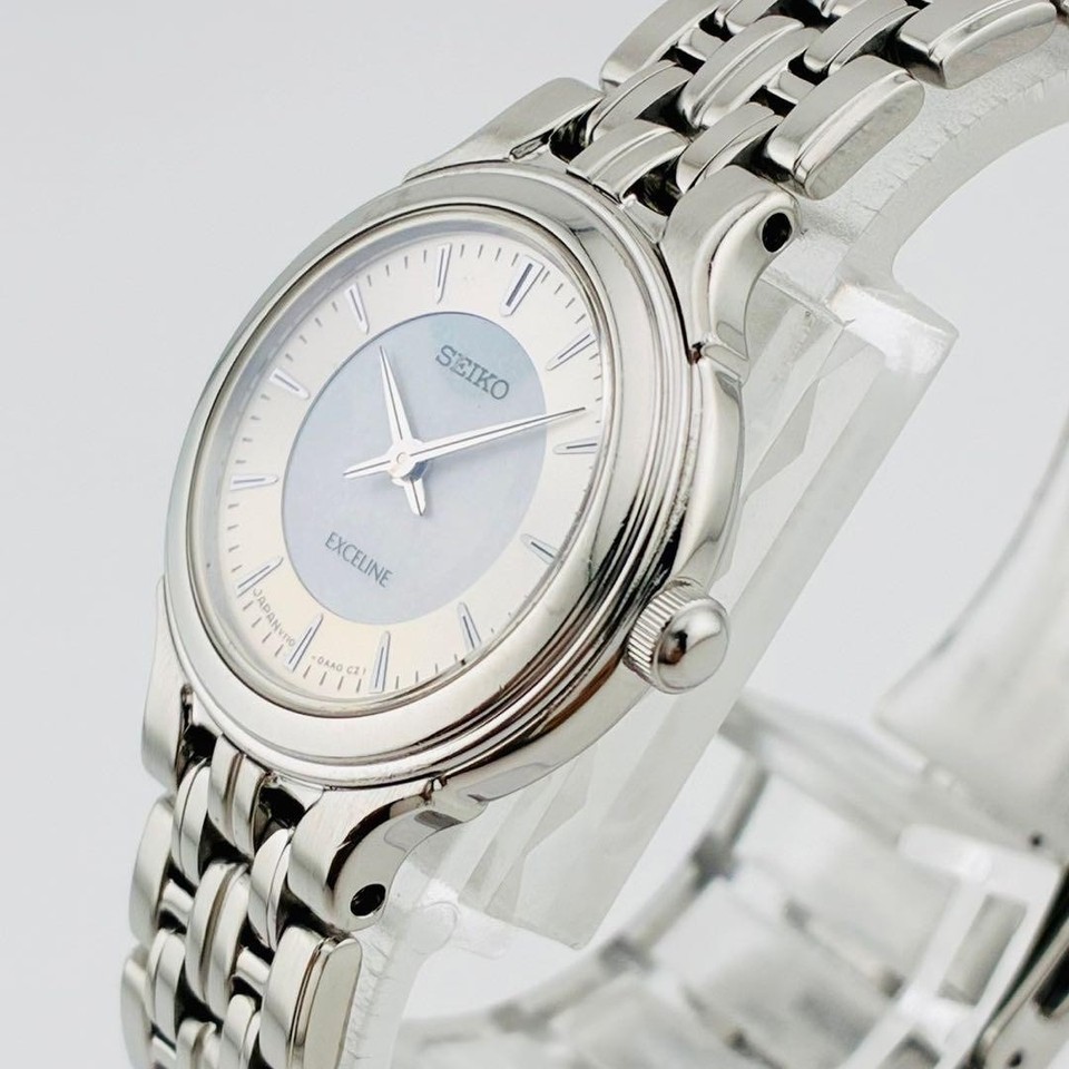 Seiko Exeline Solar Watch Silver Shell Round Genuine Vintage Timepiece ...