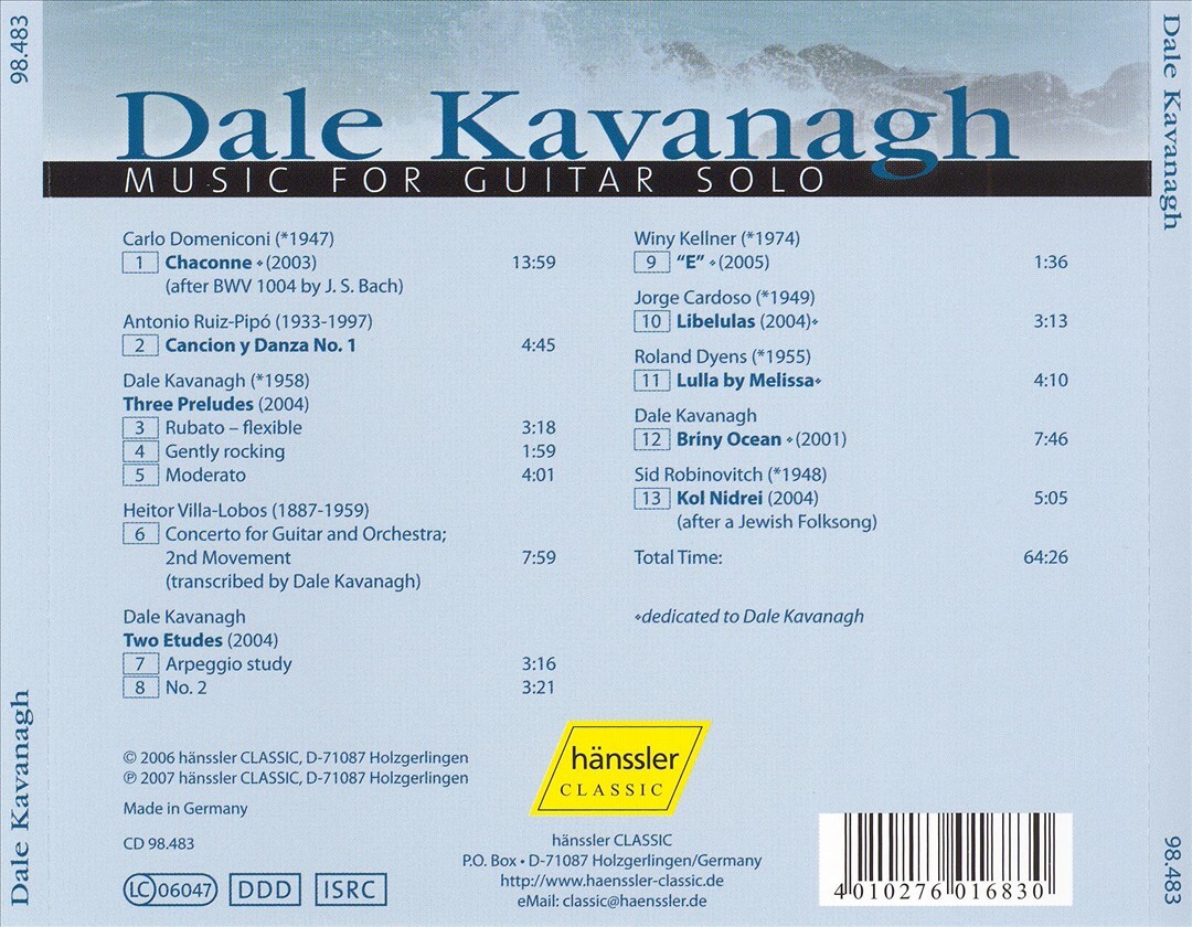 DALE KAVANAGH MUSIC FOR GUITAR SOLO NEW CD 4010276016830| eBay