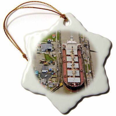 3dRose Container ship Panama Canal 3 inch Snowflake Porcelain Ornament ...