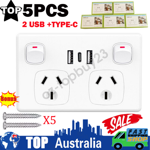 5X FAST Charge 3.6 amp Dual USB+Type-C Double Power Point GPO Wall ...