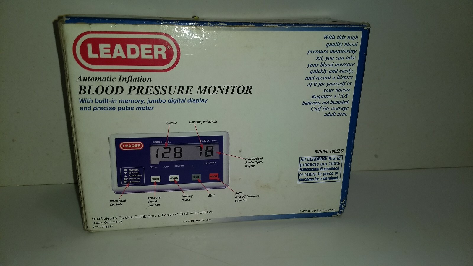LEADER BLOOD PRESSURE MONITOR-MODEL1085LD-AUTOMATIC INFLATION | eBay