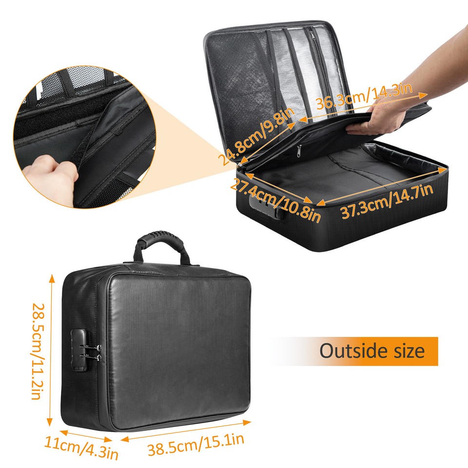Fireproof Waterproof Document Box with Lock Expandable File Storage Box ...