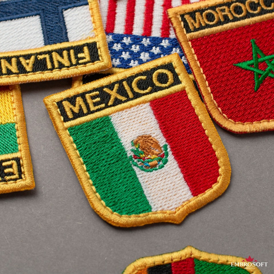 Country Flag On Shield Emblem Embroidered Patch Iron On / Sew On | eBay