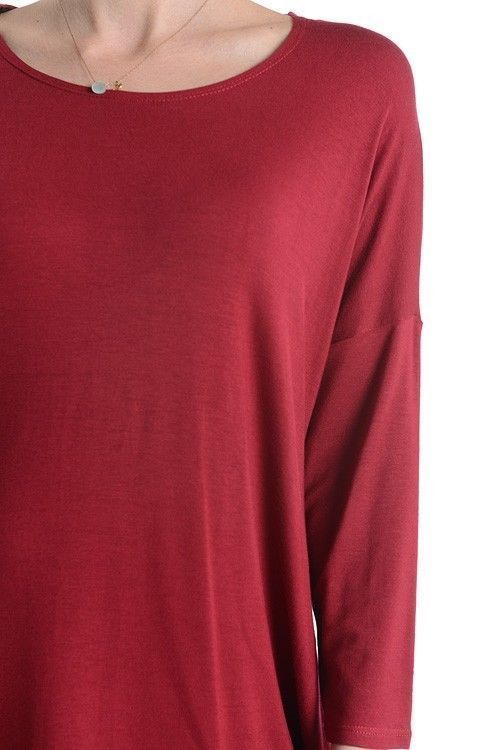 NEW WOMEN ROUND NECK HI LOW ASYMMETRIC 3/4 SLEEVE LONG TUNIC TOP S-XL ...