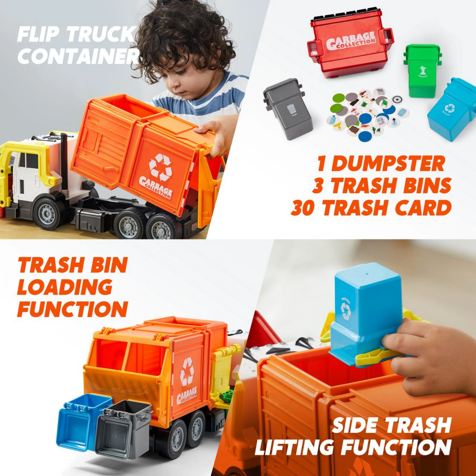 Large Garbage Truck Toys Boys Realistic Trash Truck Toy with Trash Can ...