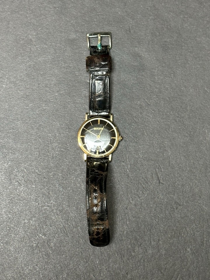Vintage Bulova Self Winding Working Watch 10k RGP Beautiful Black Face ...