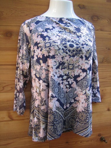 Charter Club Stretch Mesh Knit Top 1X Navy Blue Peach Taupe 14 15 16 ...