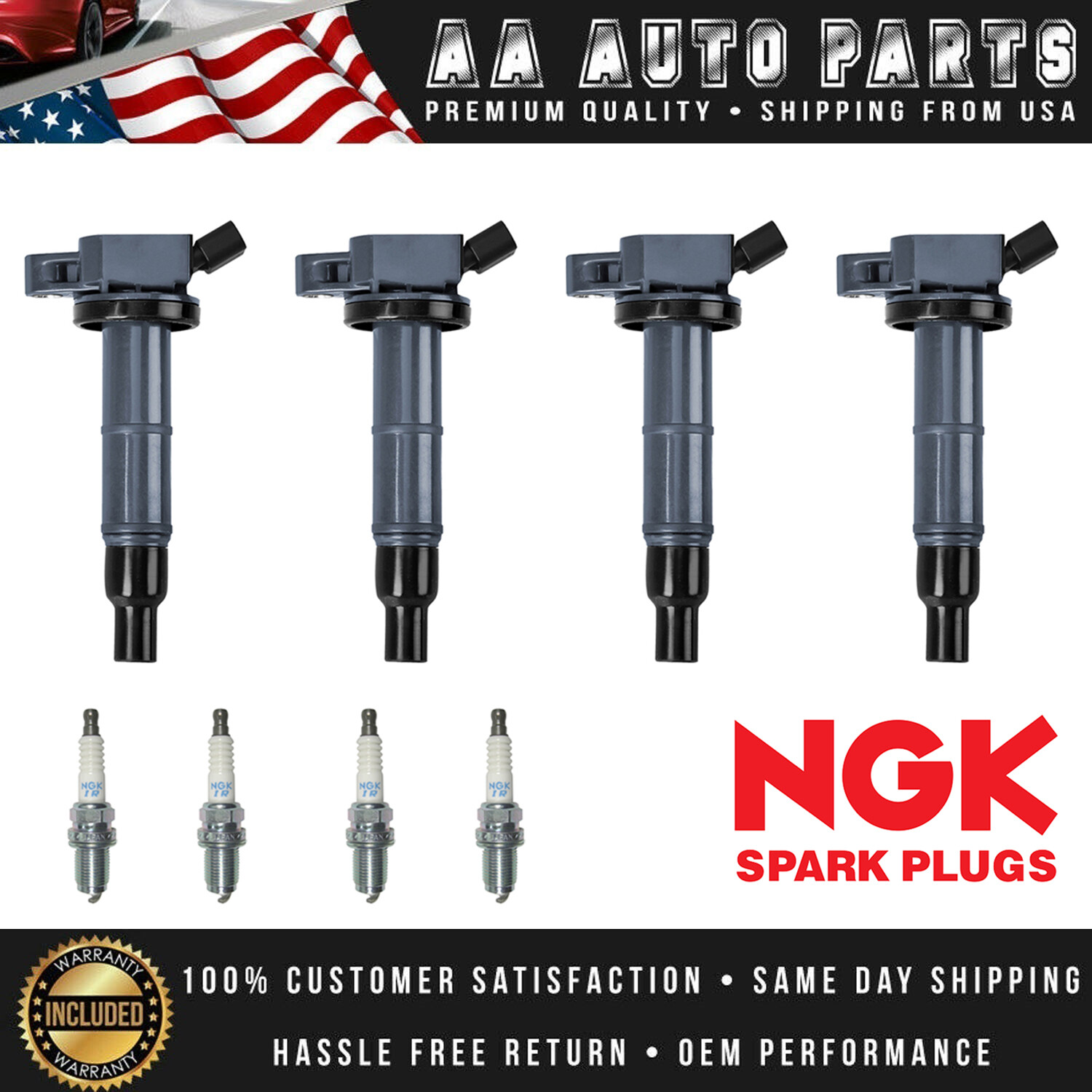 Set of 4 Ignition Coil & 4 NGK Spark Plug for 2009-2010 Toyota Matrix 2 ...