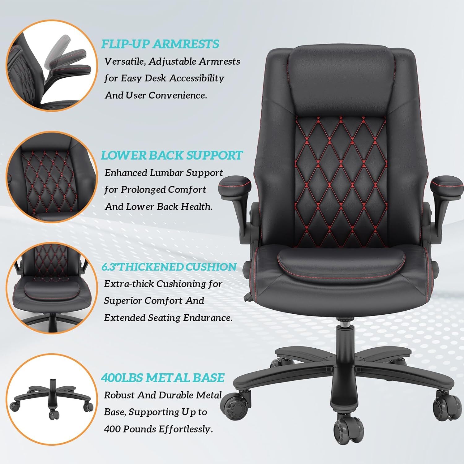High Back Executive Office Chair PU Leather Computer Desk Chair Rubber ...