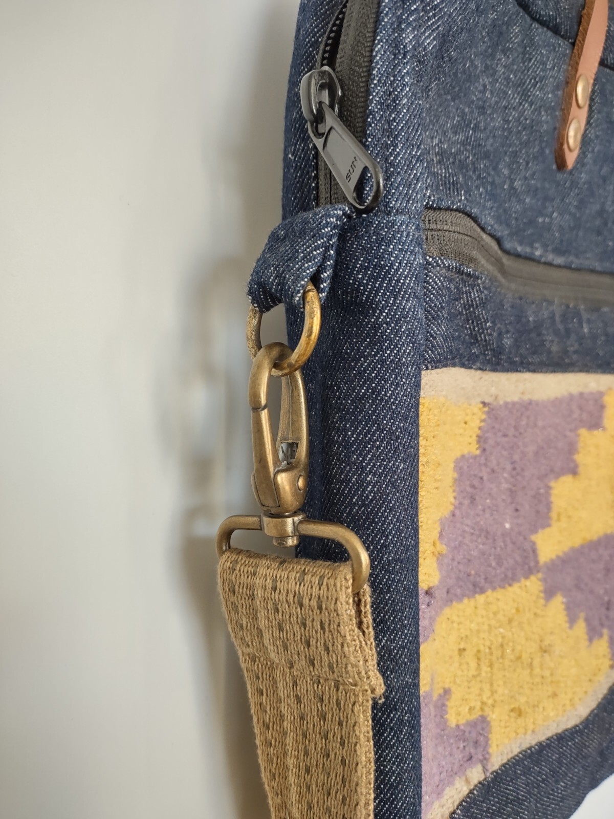 Vtg Blue Denim Woven Knit Tribal Aztec Laptop Messenger Bag Vintage 13. ...