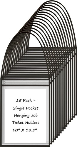 Set of (x15) Single Pocket Hanging Job Ticket Holders (Black/Clear ...