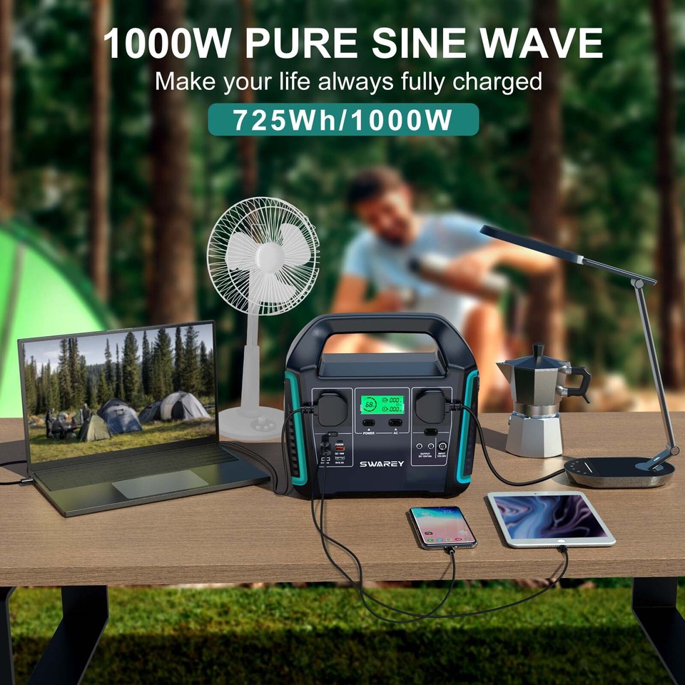 SWAREY Portable Power Station 1000W 725.76Wh Solar Power Generator ...
