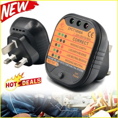 3 Pin Mains Socket Tester Polarity Test Electrical Safe Fault UK Plug ...