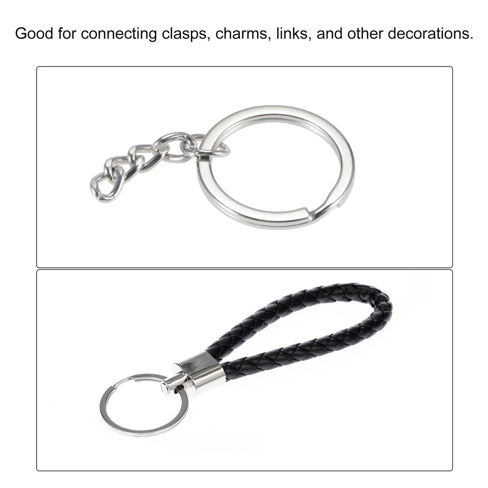 Split Keychain Rings, 2x28mm Round Flat Key Holder for Keys Silver Tone ...