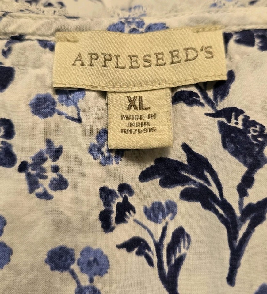 Appleseeds Womens Nightgown Dress Size XL White Blue Floral Print ...