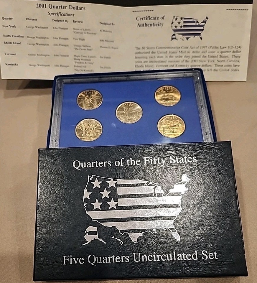 Quarters of the Fifty States 2001 Commemorative Five Uncirculated Coin ...