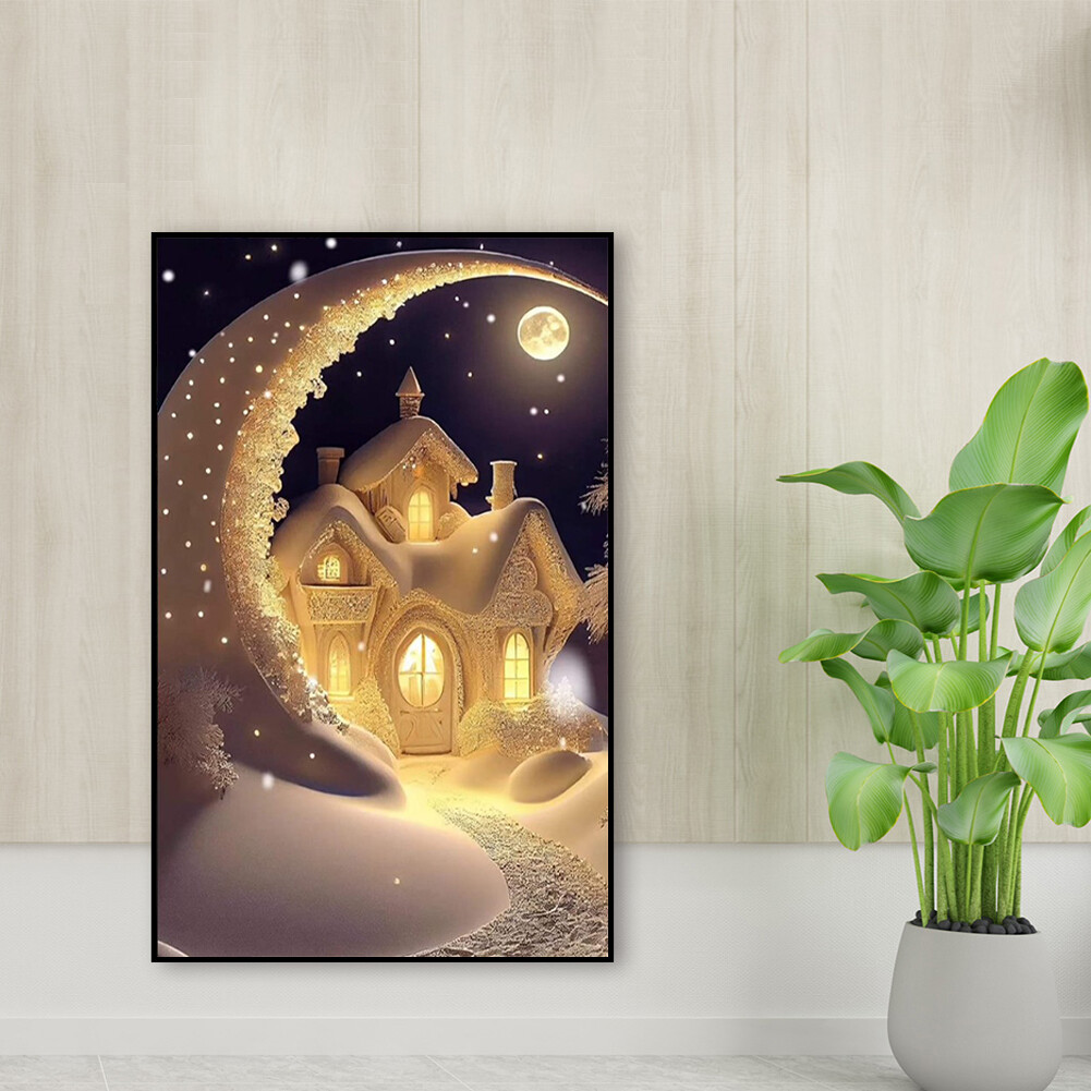 5D DIY Full Round Drill Diamond Painting Moon Lodge Home Decor Art ...