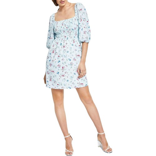Bar III Womens Blue Smocked Short Floral Sheath Dress S BHFO 4944 | eBay