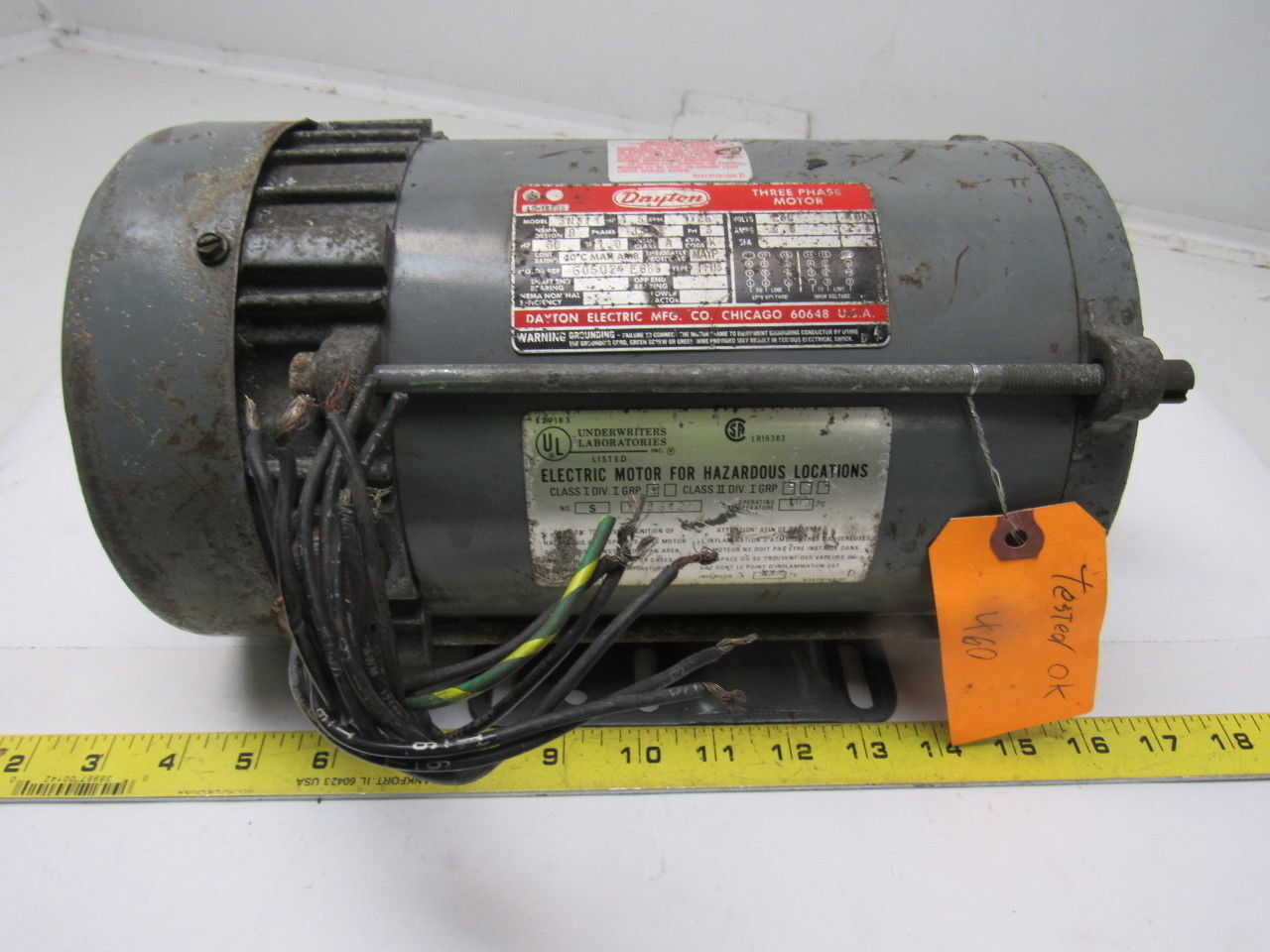 Dayton 3N371 1-1/2Hp Electric Motor 230/460V 3PH J56 Frame Hazardous ...