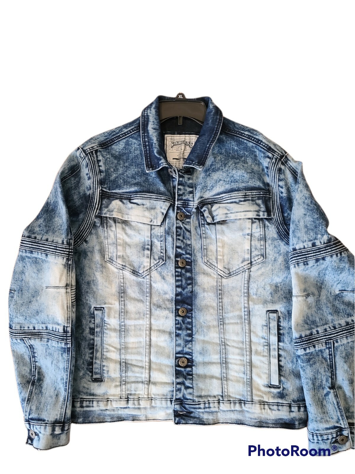 Smoke Rise Denim Detailed Jacket Blue Acid Wash Deni… - Gem