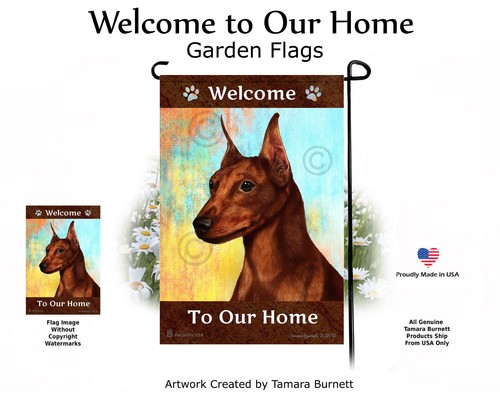 Welcome Garden Flag - Cropped Red Miniature Pinscher Min Pin 089D | eBay