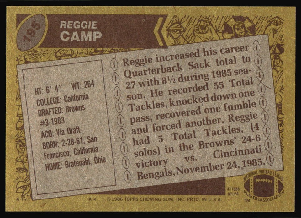 1986 Topps Reggie Camp #195 Cleveland Browns | eBay