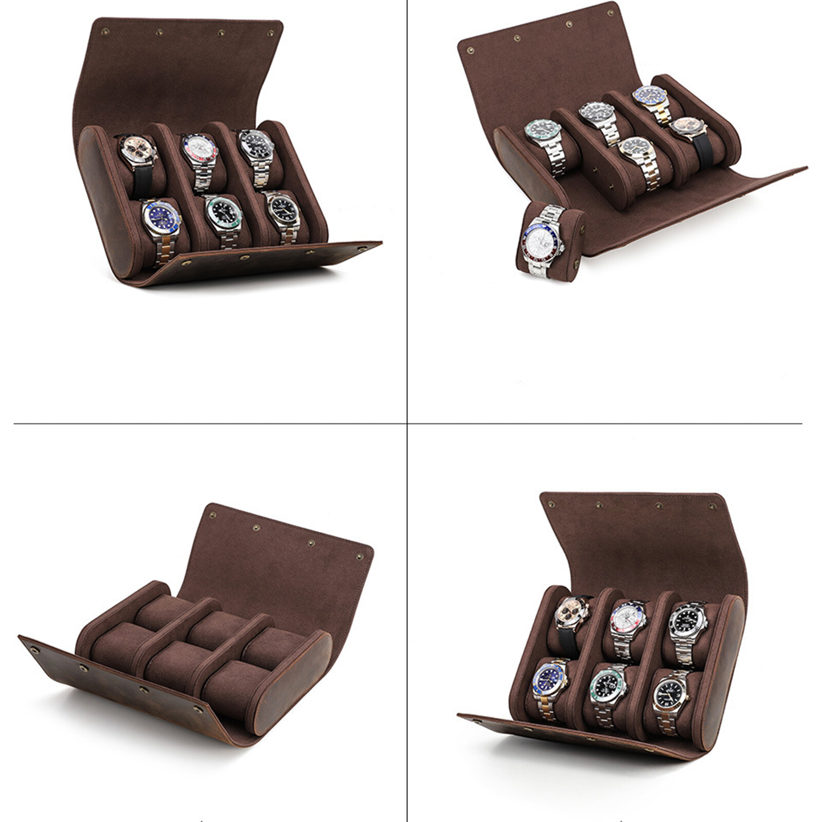 Genuine Leather 6 Slots Watch Roll Jewelry Watch Display Storage Box ...