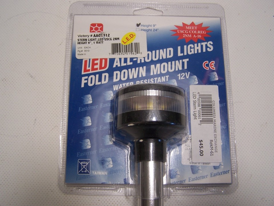Folding LED Stern Light Polished Aluminum 9" Height 12V 1W Victory ...