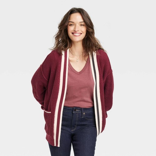 Womens Open-Front Cardigan - Universal Thread™ Burgundy Striped XS ...