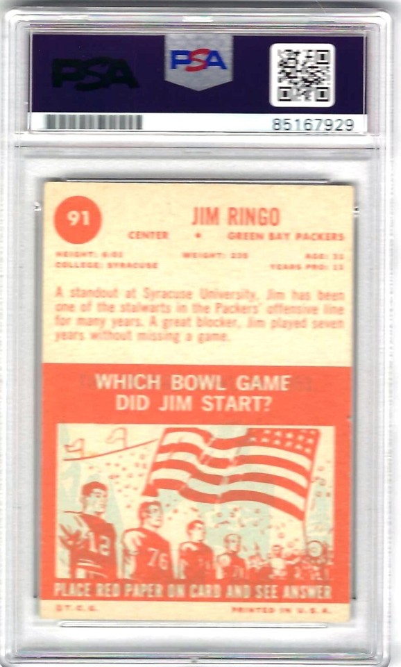 1963 Topps #91 Jim Ringo Green Bay Packers PSA/DNA Signed Auto ...
