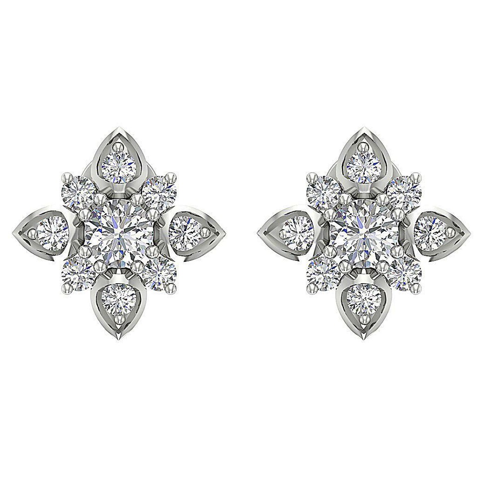 Flower Cluster Studs Earring Round Diamond I1 G 1.45 Ct White Yellow ...