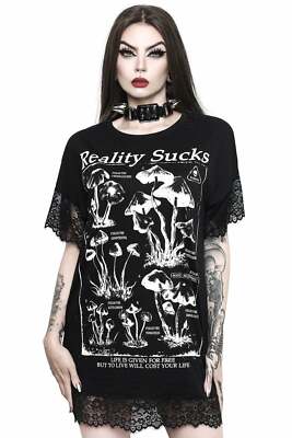 Killstar Shrooms Trippin Lace Goth Punk Mushrooms T-Shirt Skate Dress ...