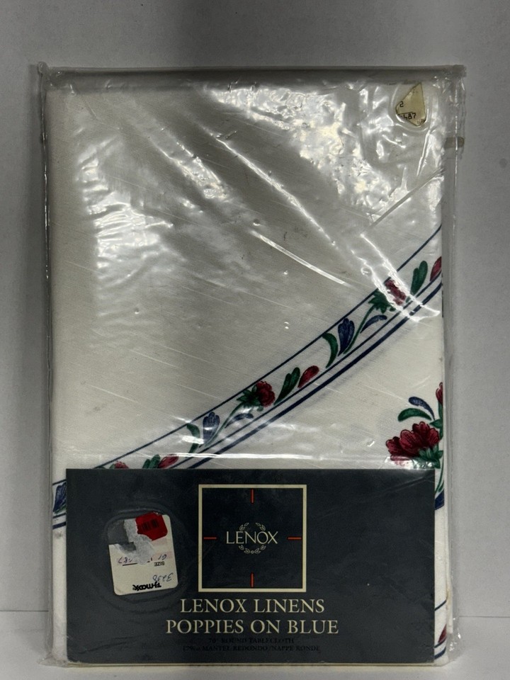 Lenox Linens Tablecloth Poppies on Blue Round 70" Vintage 1990 New In Package | eBay