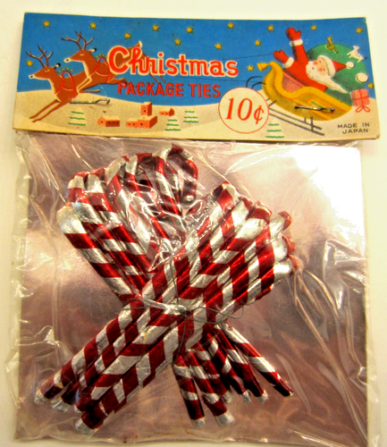 VINTAGE 1950'S JAPAN TINY CANDY CANES SILVER FOIL CHRISTMAS PACKAGE ...