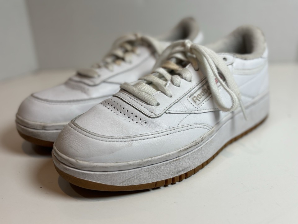 Reebok Club C Double Womens 6.5 White Leather Gum Sole Platform ...