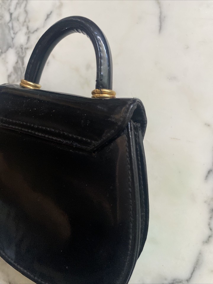 Vintage Micro Mini Bag Top Handle Black Patent Vinyl Coquet Core ...