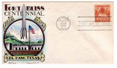 #976 Fort Bliss Centennial Dorothy Knapp Hand Painted 1949 FDC - El ...