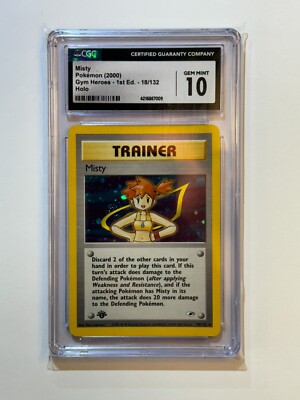 CGC 10 GEM MINT Misty 1st Edition 18/111 Gym Heroes Trainer Holo Rare ...