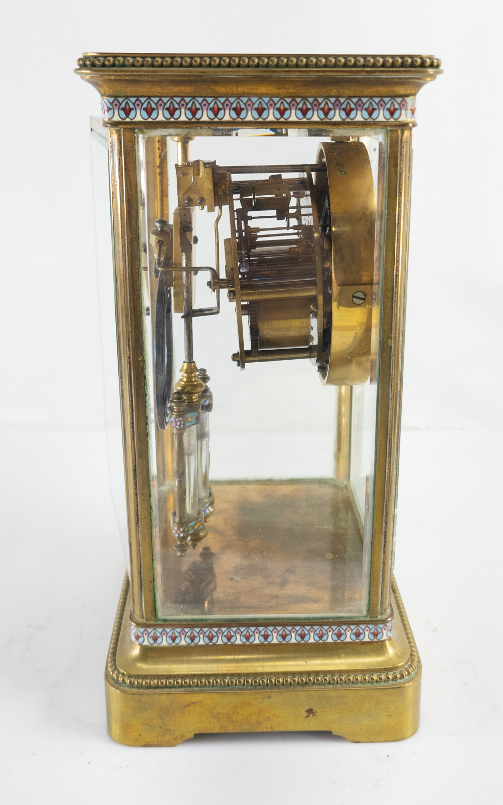 Antique French Bronze Champleve Enamel Crystal Regulator Clock Bigelow ...