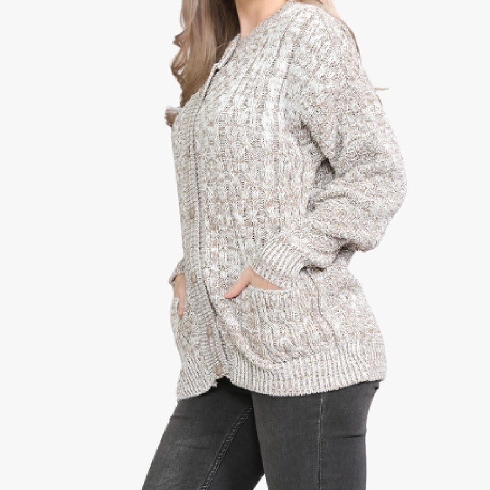 Women's Ladies Winter Round Neck 7 Button 2 Pocket Soft Cardigan ...