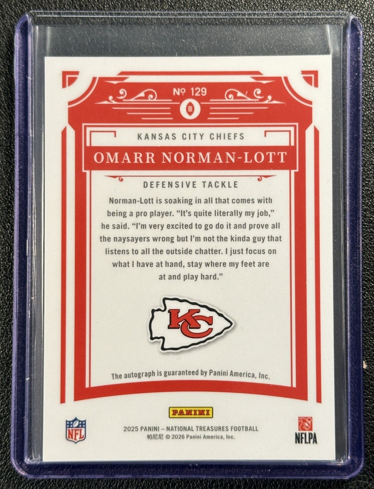 OMARR NORMAN-LOTT 2025 NATIONAL TREASURES #129 JERSEY NUMBER RED RC ...