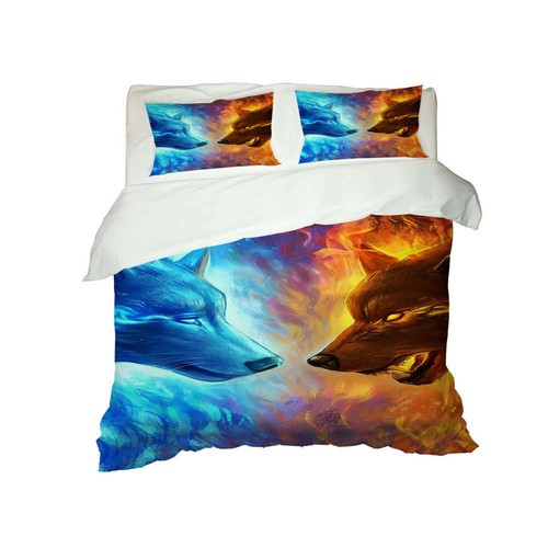 The Water And Fire Wolf Facing 3D Quilt Duvet Doona Cover Set Pillow ...