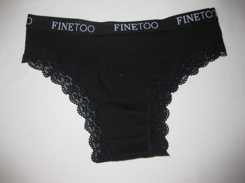 Finetoo logo waist ribbed lace trim cheeky panties S black nip sexy | eBay