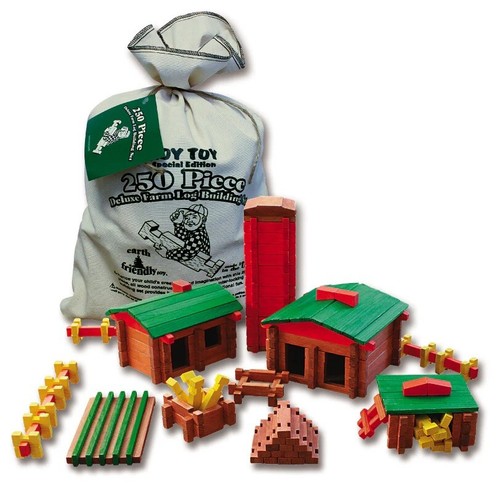 250 Piece Farm Log Building Set Roy Toy Real Wooden Block Pieces Made ...