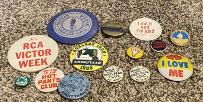 Lot Of 14 Vintage Enamel Metal Buttons & Lapel Pins Nixon Goodyear 4H ...