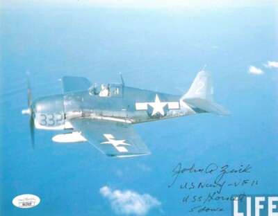 John A. Zink signed WWII Navy Ace Fighter Pilot USS Hornet 8x10 Photo ...