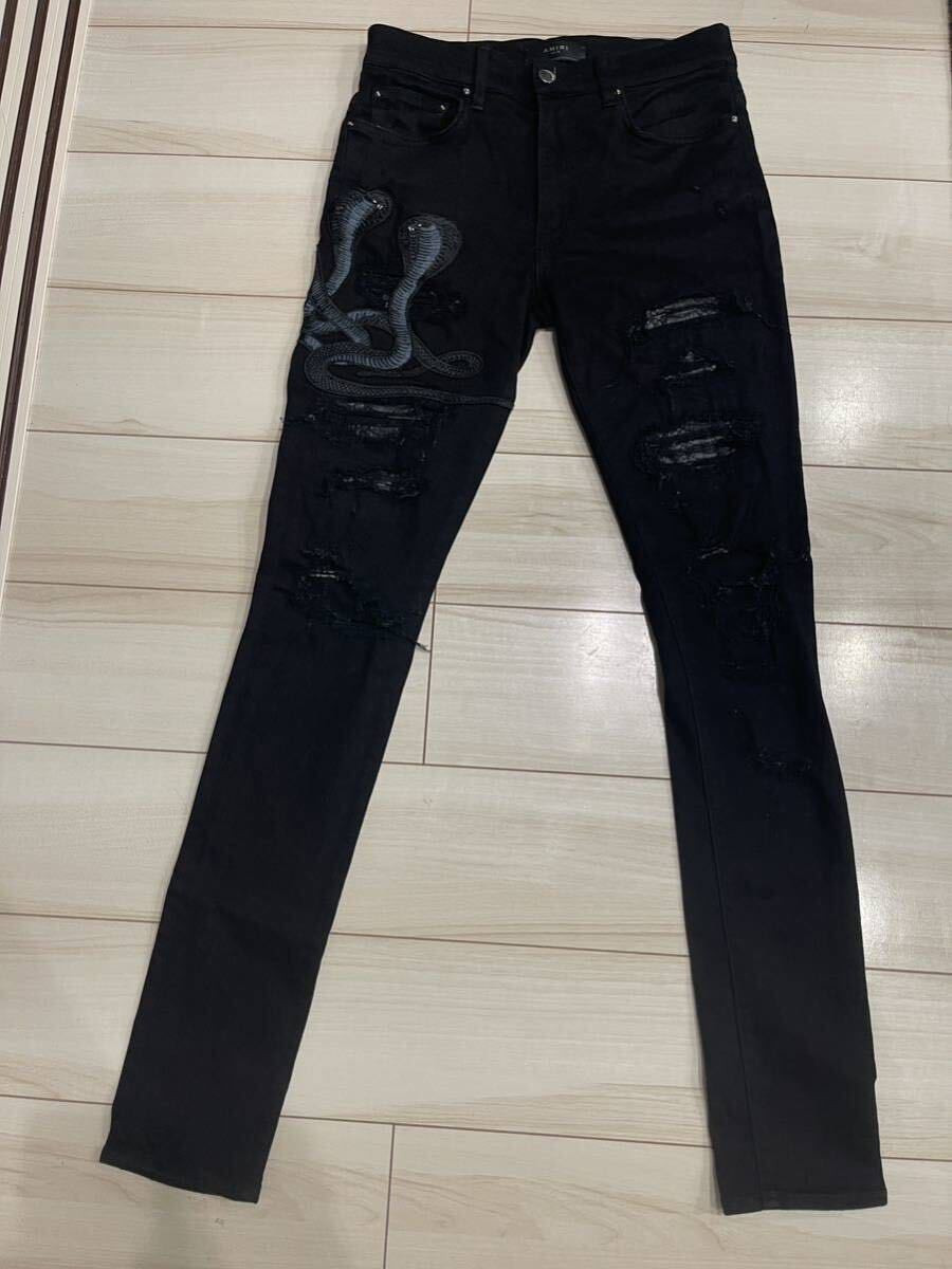 Men's Amiri Rare Amiri Black Snake Art Patch Jeans f… - Gem