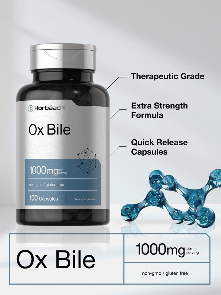 Ox Bile 1000mg | 100 Capsules | Digestive Enzymes | by Horbaach ...