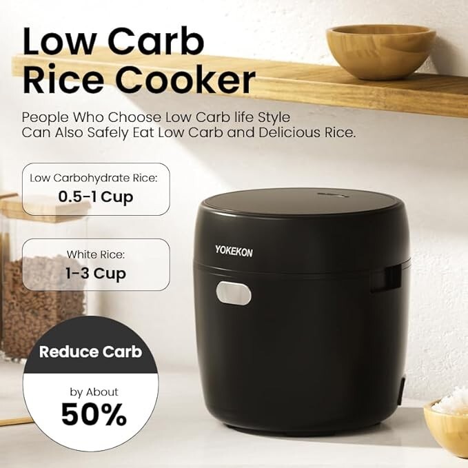 YOKEKON Rice Cooker Small 2L,Low Sugar Mini Rice Maker and Stainless ...