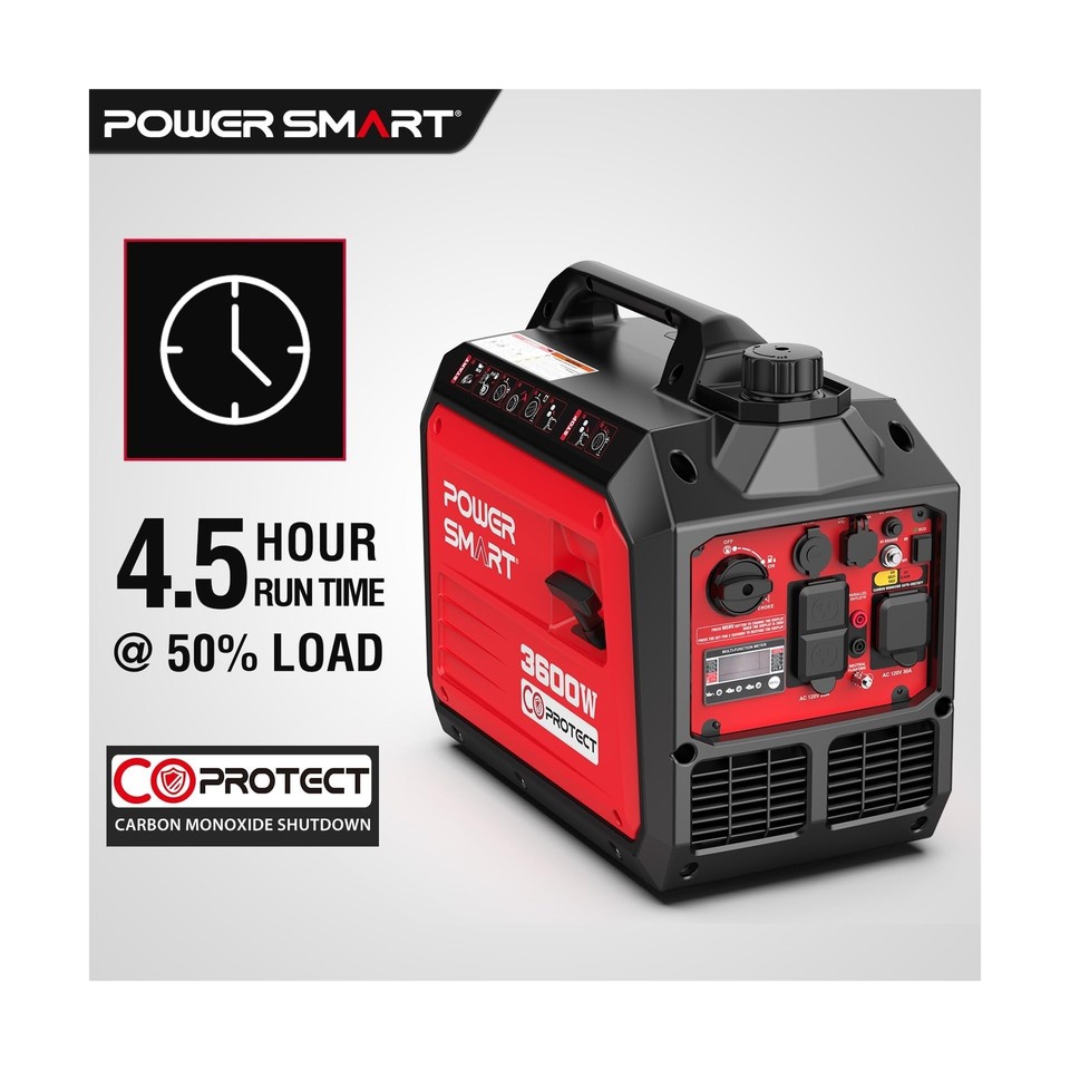 PowerSmart 3600-Watt Portable Inverter Generator with Quiet, RV-Ready ...